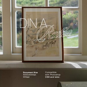 A4 Frame Mockup Photoshop Template for Art and Prints in Windowsill ...