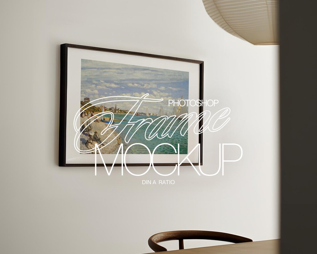 DIN A Landscape Frame Photoshop Mockup in Minimalist Japandi Dining ...