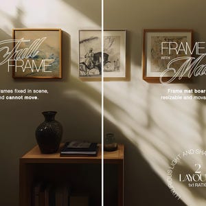 Three 1x1 Frames Photoshop Mockup Template in Japandi Interior Scene ...
