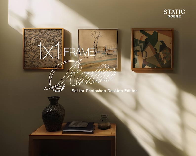 Three 1x1 Frames Photoshop Mockup Template in Japandi Interior Scene ...