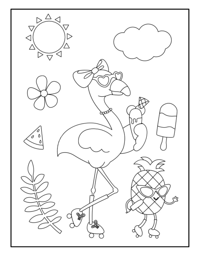 30 Cute Flamingo Coloring Pages for Children and Adults, Instant ...