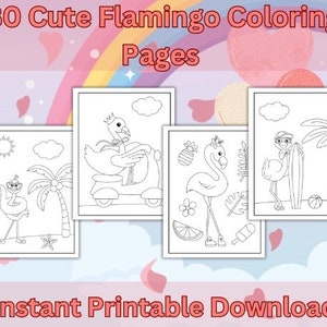 30 Cute Flamingo Coloring Pages for Children and Adults, Instant ...