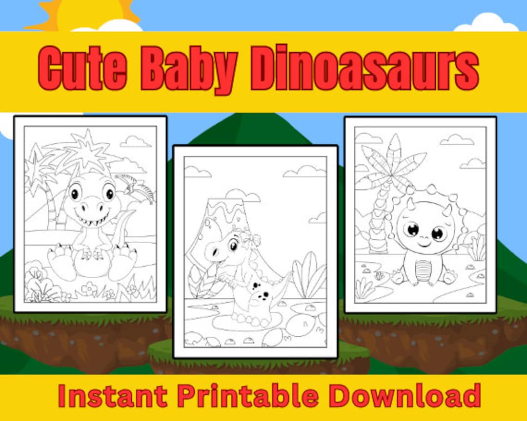 30 Cute Baby Dinosaurs Coloring Pages, Instant Printable Download - Etsy