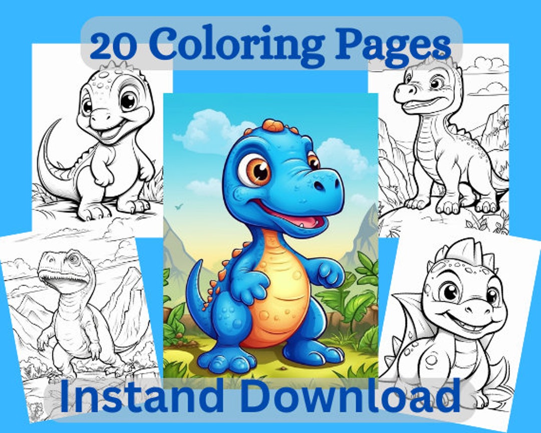 20 Cute Dinosaurs Coloring Pages, Printable, Instant Download - Etsy