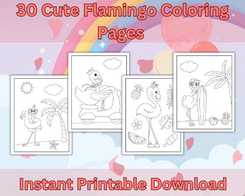 30 Cute Flamingo Coloring Pages for Children and Adults, Instant ...