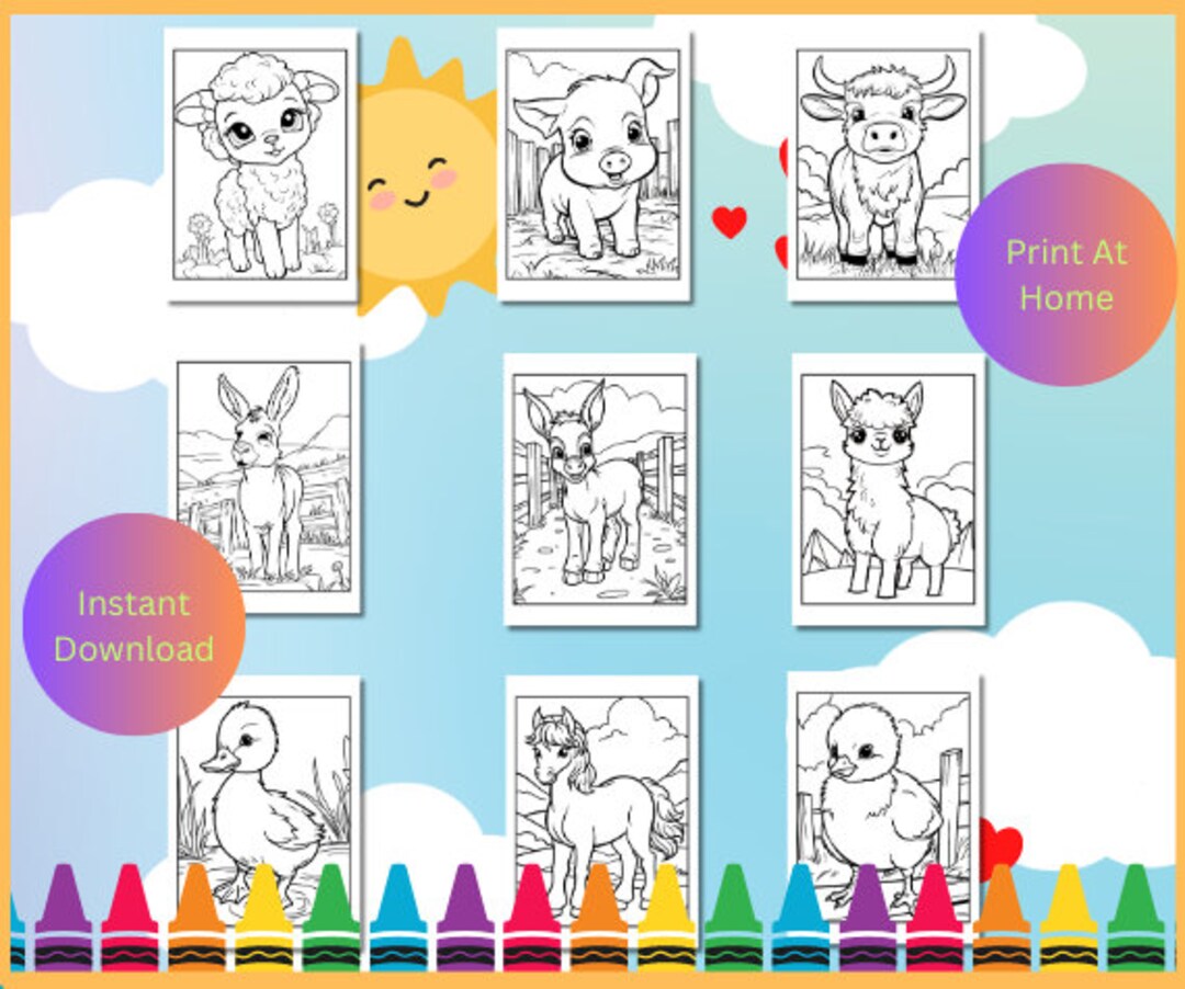 9 Printable Cute Baby Animal Coloring Pages - Etsy