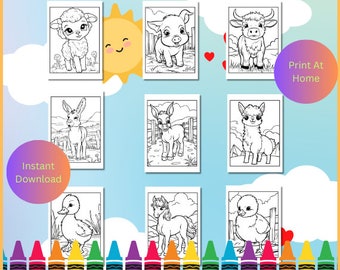 Cute Animal Coloring Pages for Kids, 60 Printable Coloring Pages for ...