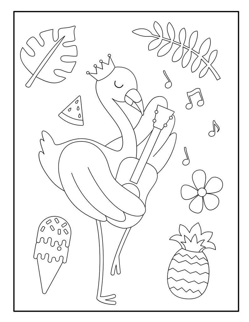 30 Cute Flamingo Coloring Pages for Children and Adults, Instant ...