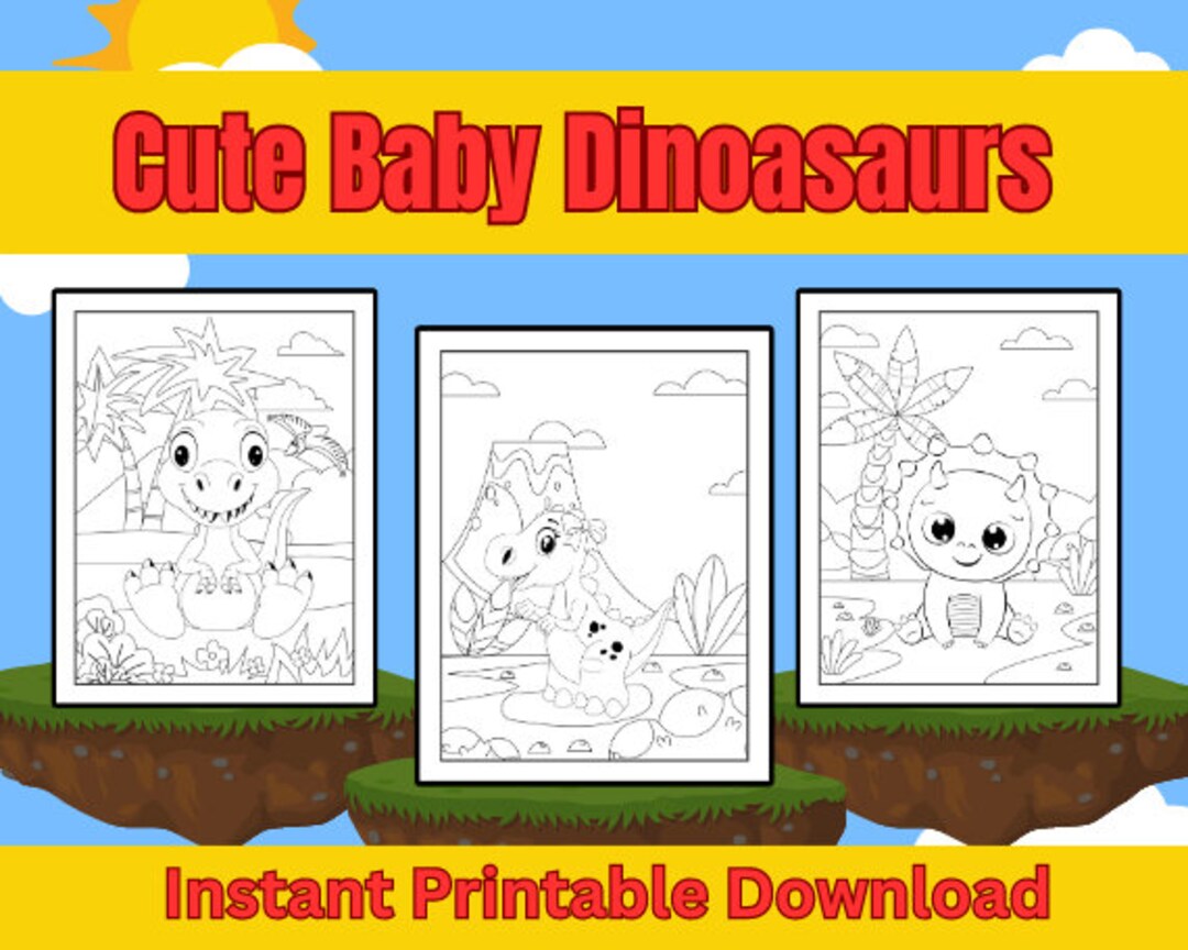 30 Cute Baby Dinosaurs Coloring Pages Instant Printable - Etsy