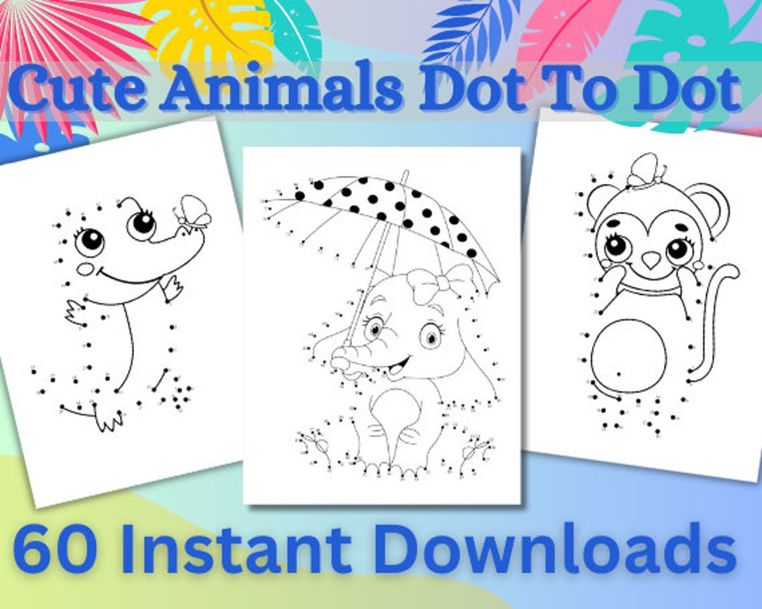 60 Cute Animals Dot to Dot Printable Pages, 60 Printable Dot to Dot ...