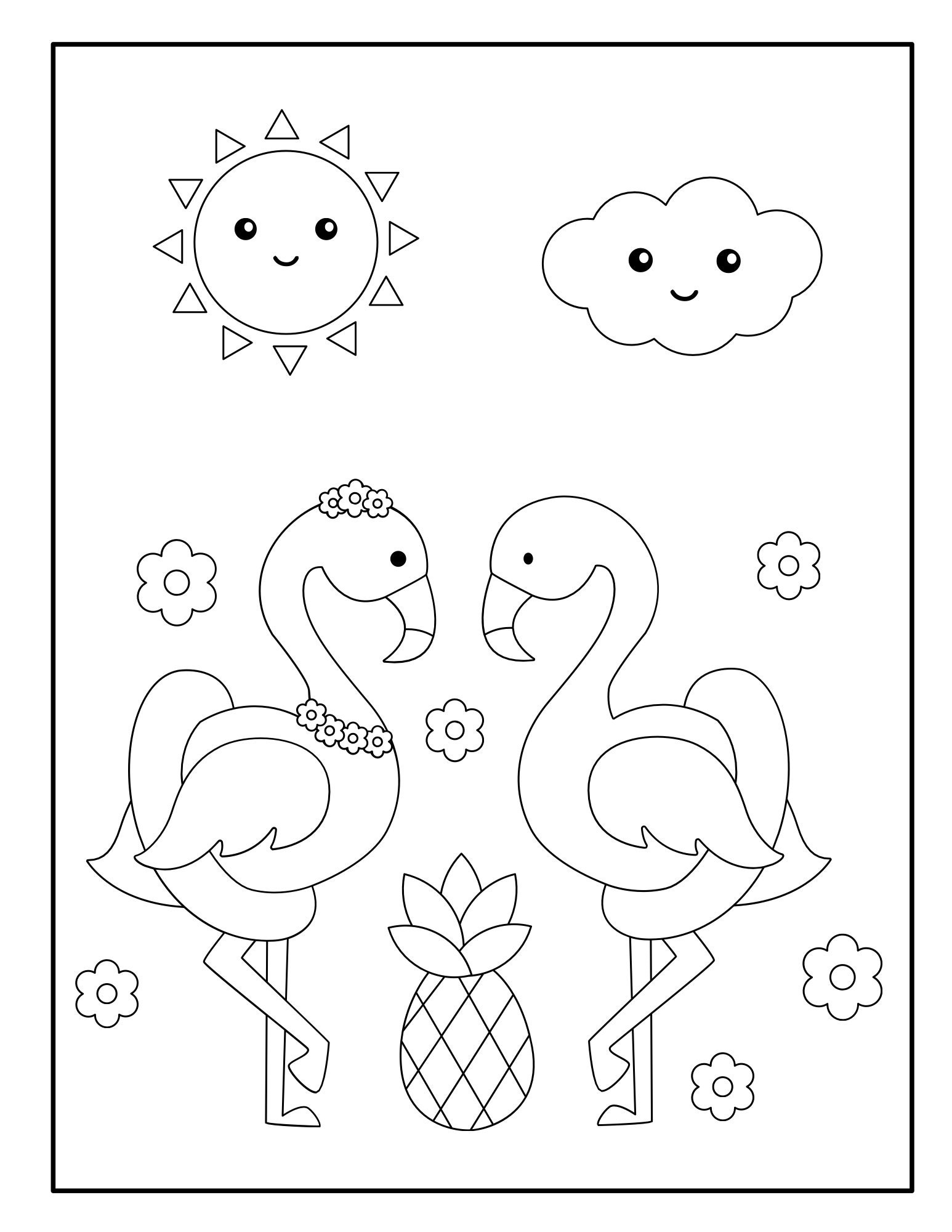 30 Cute Flamingo Coloring Pages for Children and Adults, Instant ...