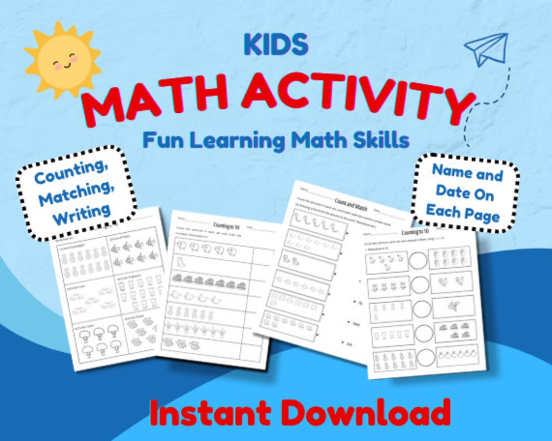 31 Page Math Learning Activity Book for Children, Coutning, Matching, Writintg Math Skills - Etsy