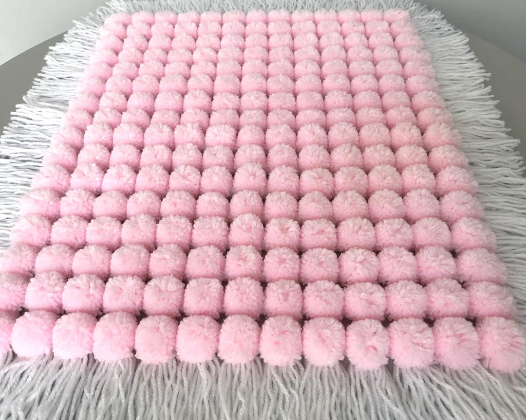 Handmade Pink Pom Pom Baby Blanket: Loom Pram Topper - Etsy UK