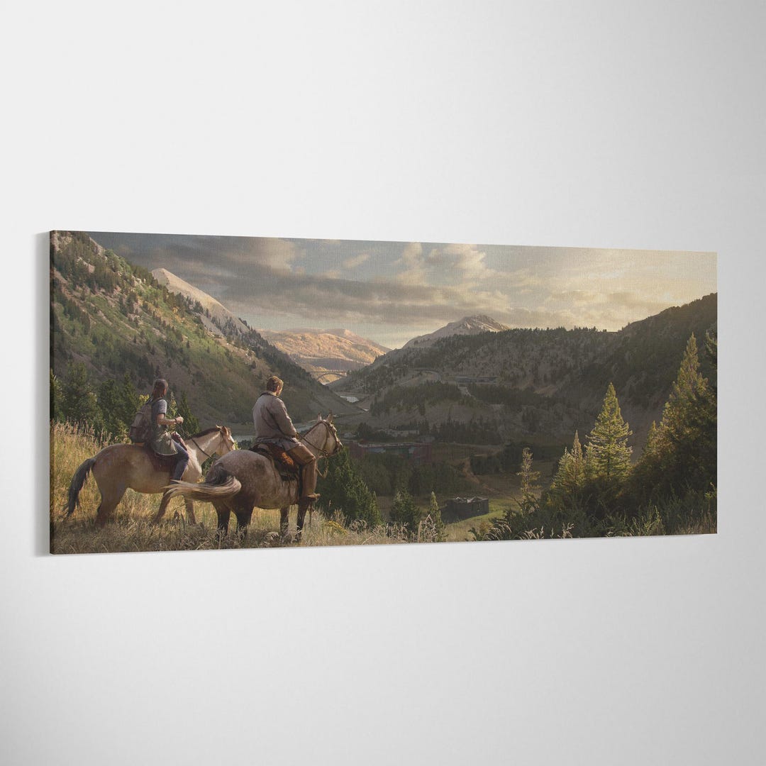 Last of Us Part 2, Ellie and Joel Riding Horses Canvas Wall Art Decor ...