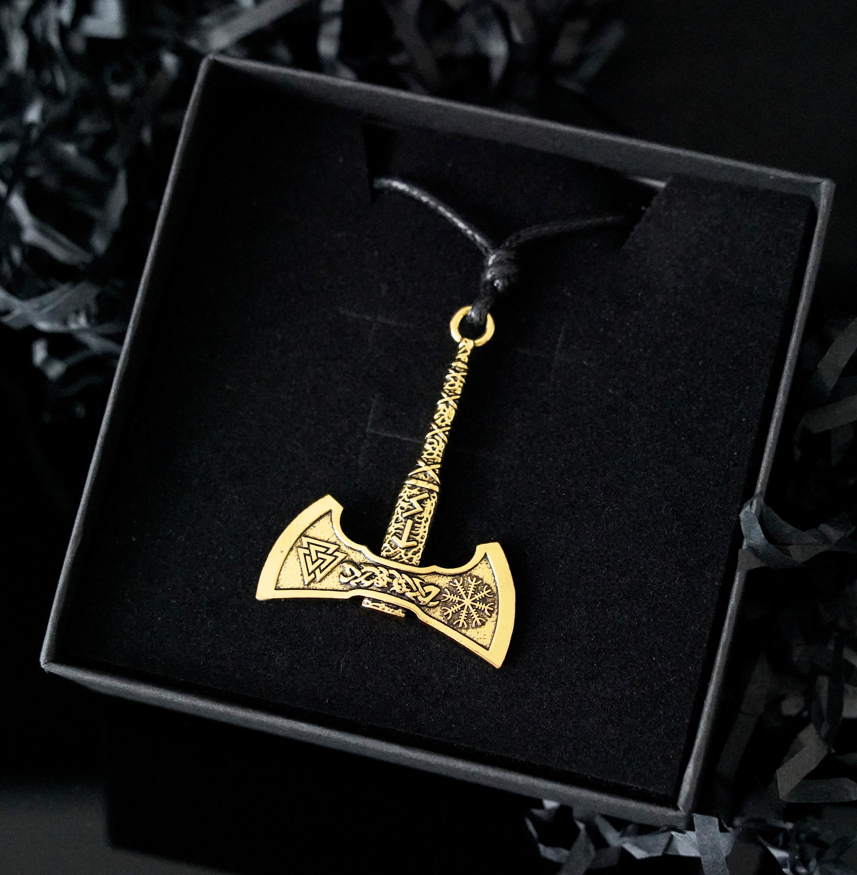 Vikingaura Viking Ax Axe Necklace for Men Norse Viking Runes Compass ...