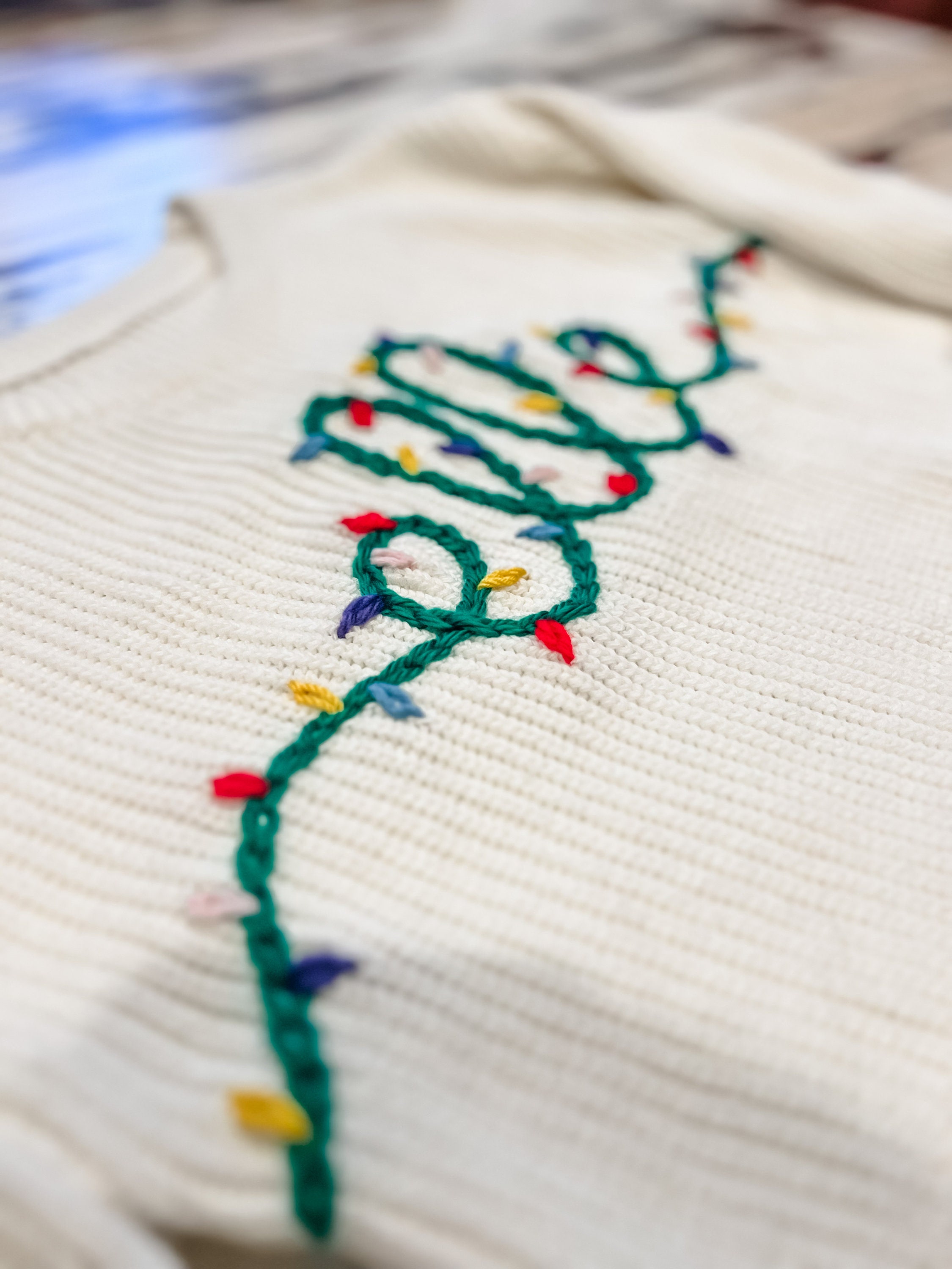 Custom Hand Embroidered Christmas Lights Toddler Sweater - Etsy