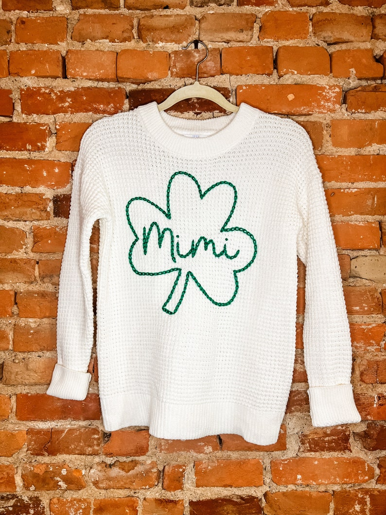 Hand Embroidered St. Patricks Day Shamrock Custom Name Sweater - Etsy