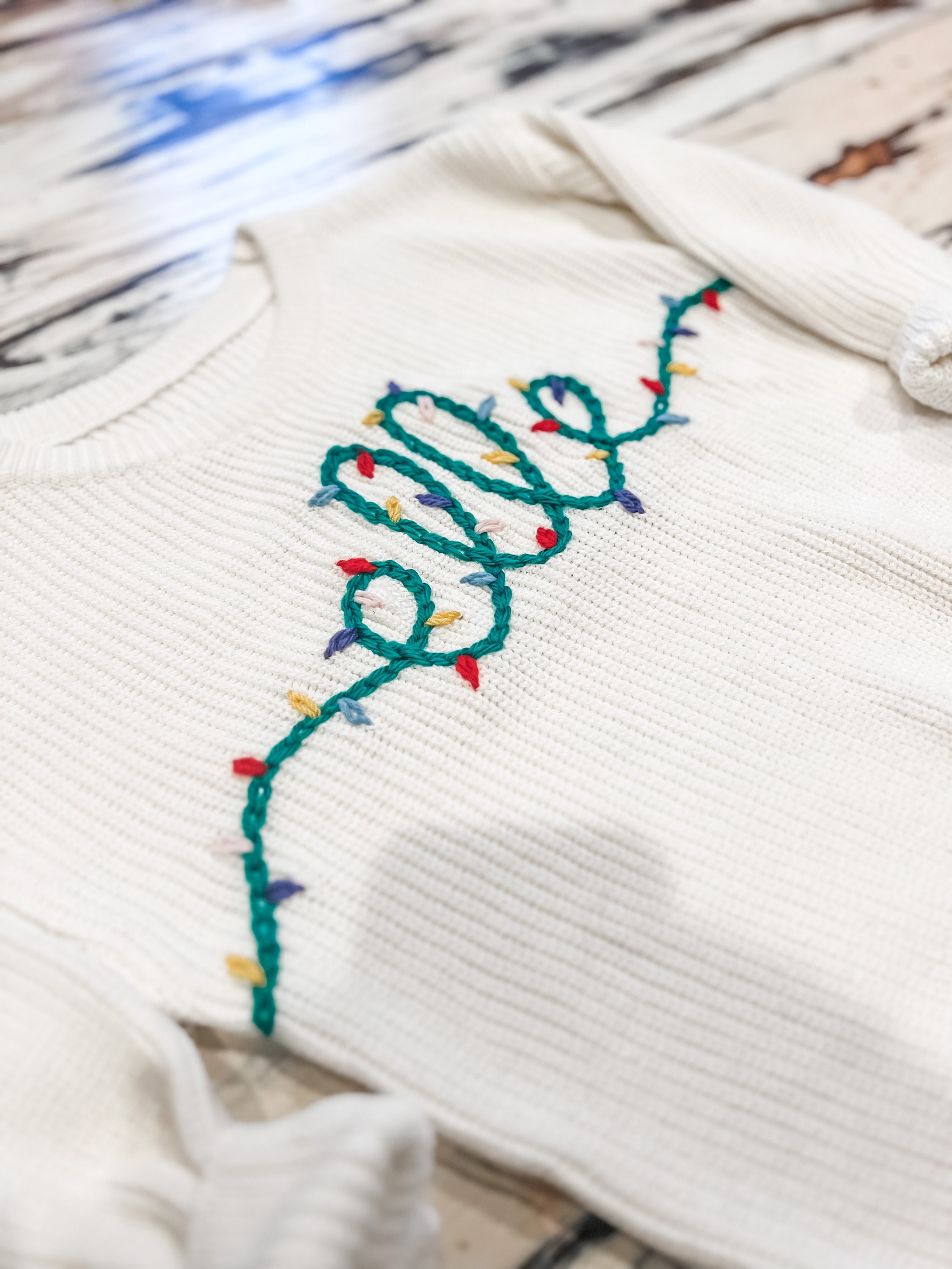 Custom Hand Embroidered Christmas Lights Toddler Sweater - Etsy