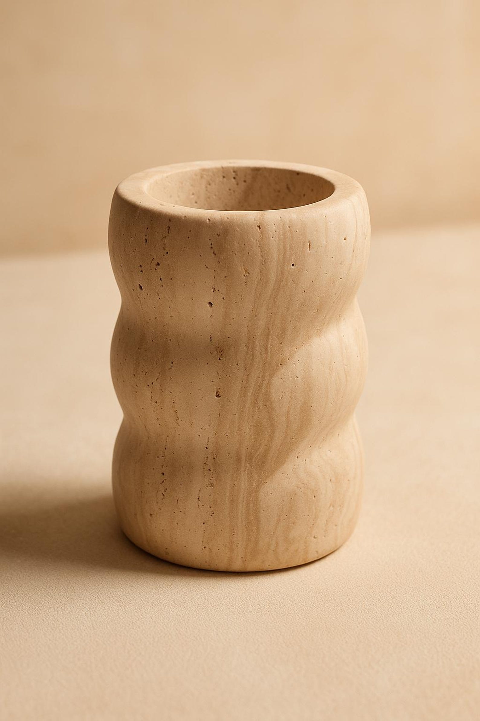 Travertine Pen Holder – Handmade Natural Stone Minimalist Bathroom ...