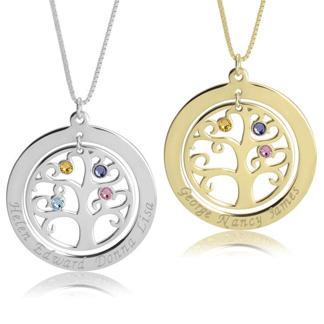 Gold Family Tree Necklace Family Tree Necklace With Birthstones ...