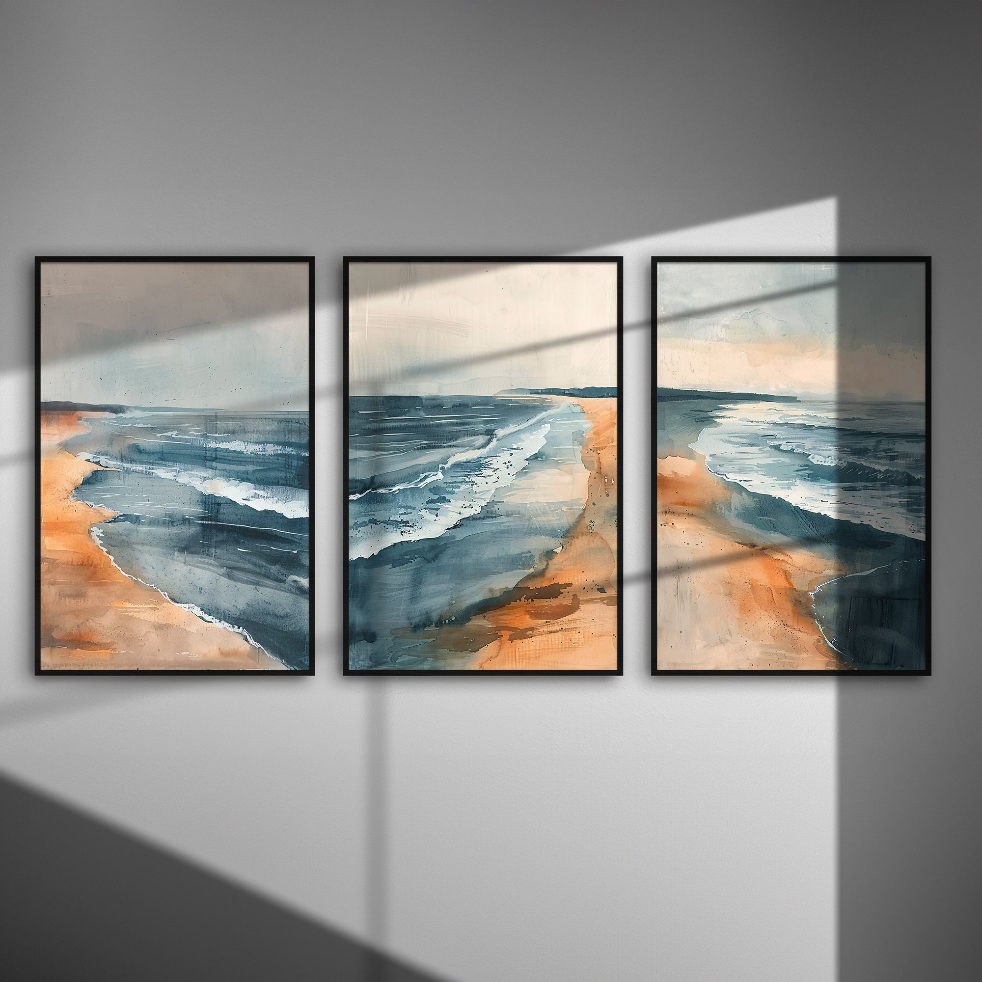 Minimalist Abstract Ocean Seashore Art - Set of 3 Digital Prints ...