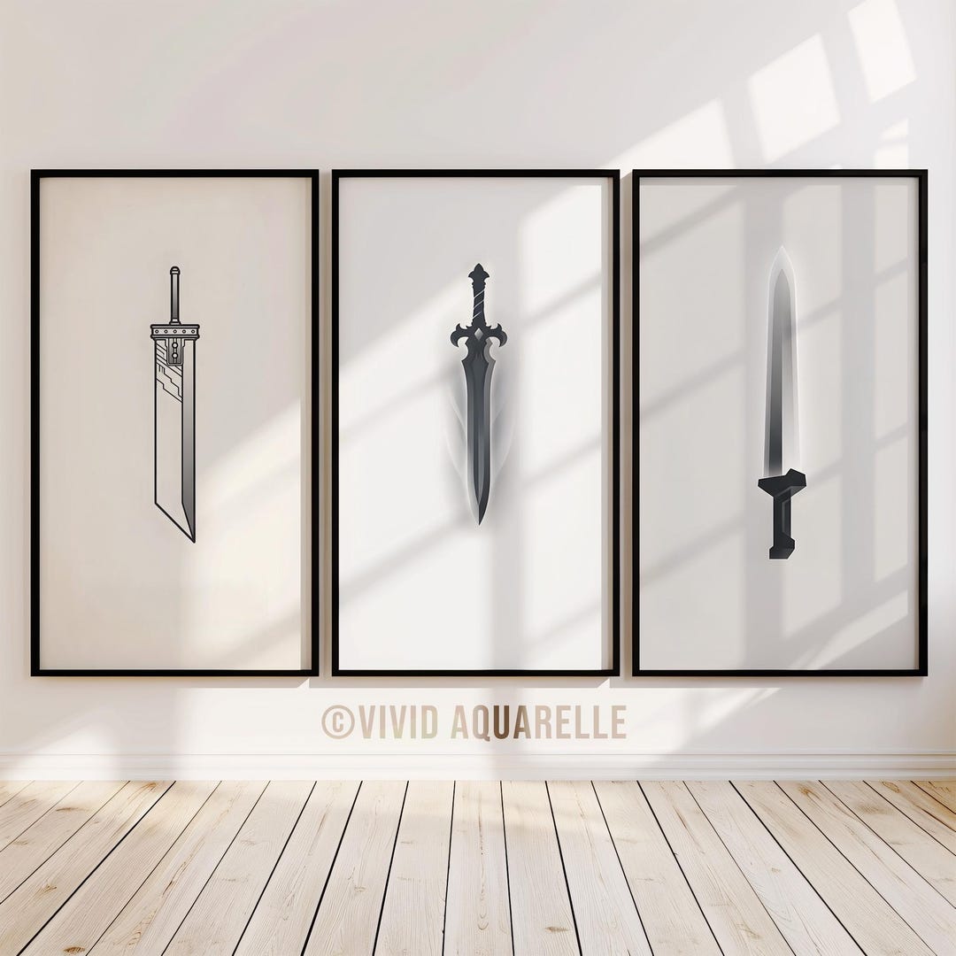 Minimalist Fantasy Sword Wall Art Set of 3 Digital Gaming Prints - Etsy