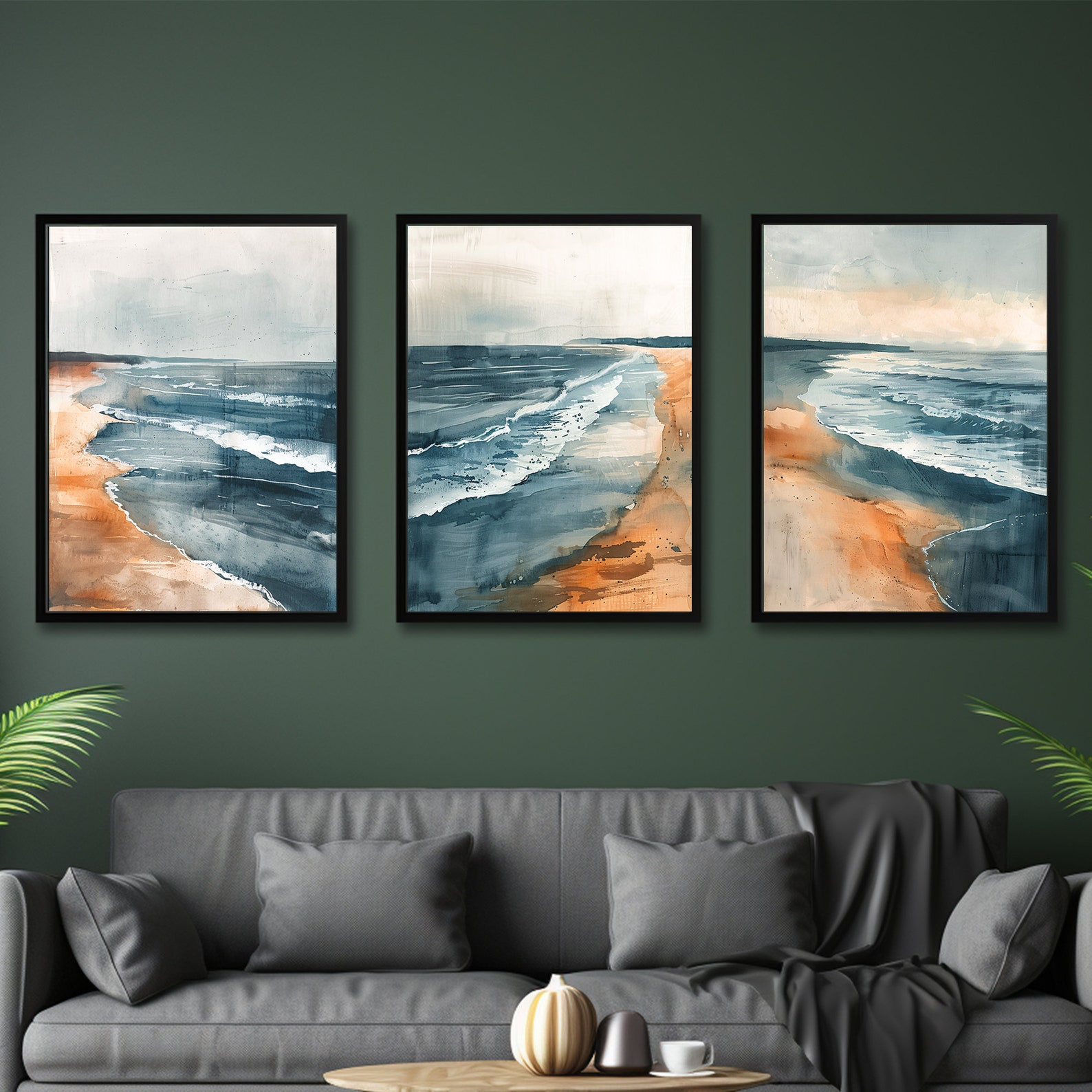 Minimalist Abstract Ocean Seashore Art - Set of 3 Digital Prints ...
