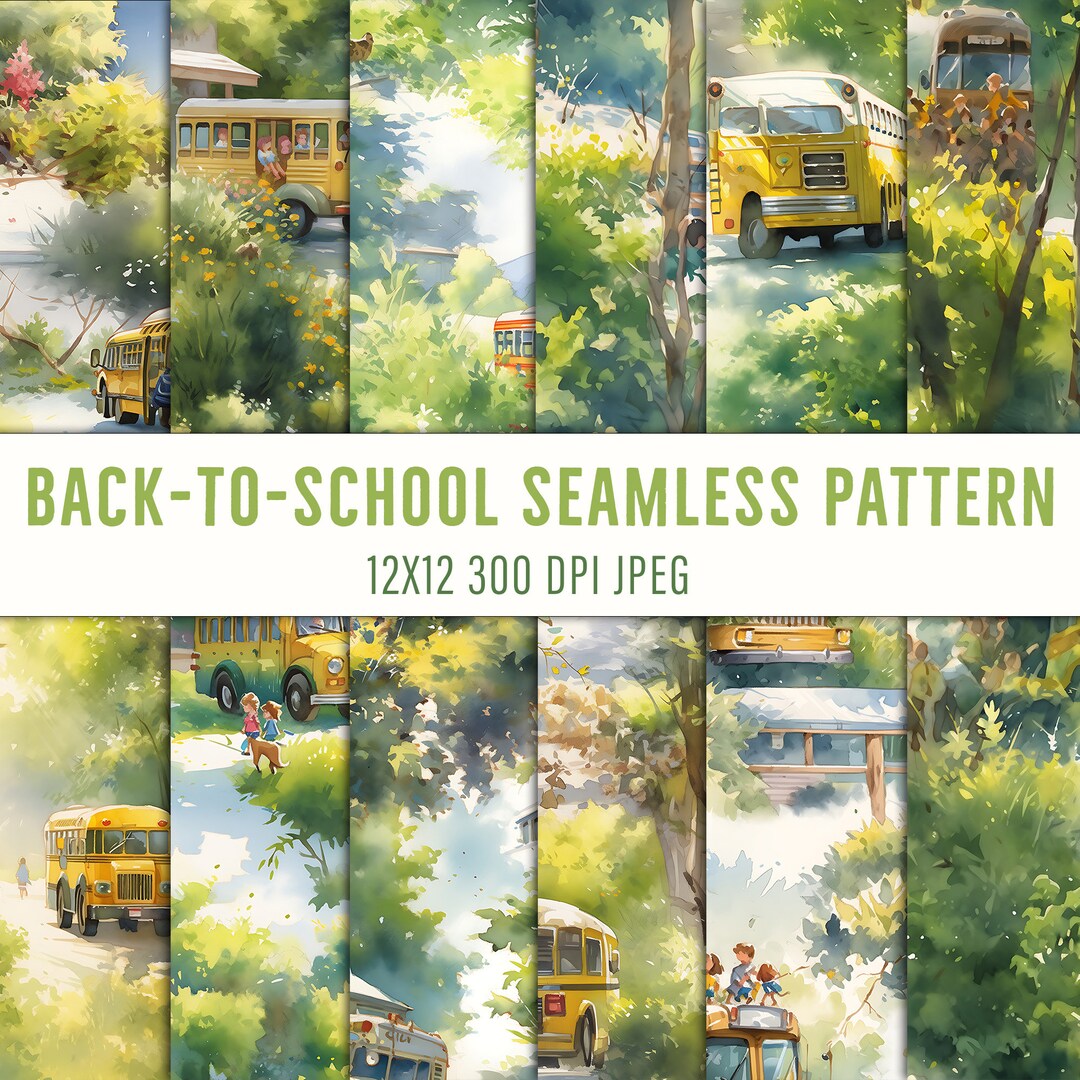 Back-to-school Bus-themed Seamless Patterns: Academic Motifs for ...