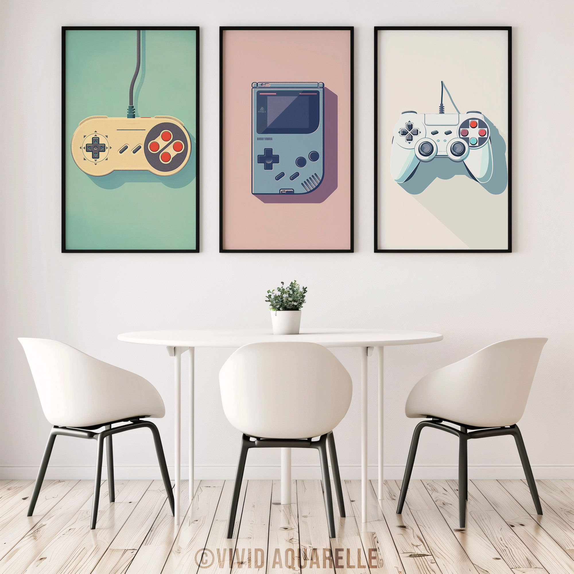 Retro Gamepad Art Prints: Minimalist Vintage Gamer Decor (set of 3 ...