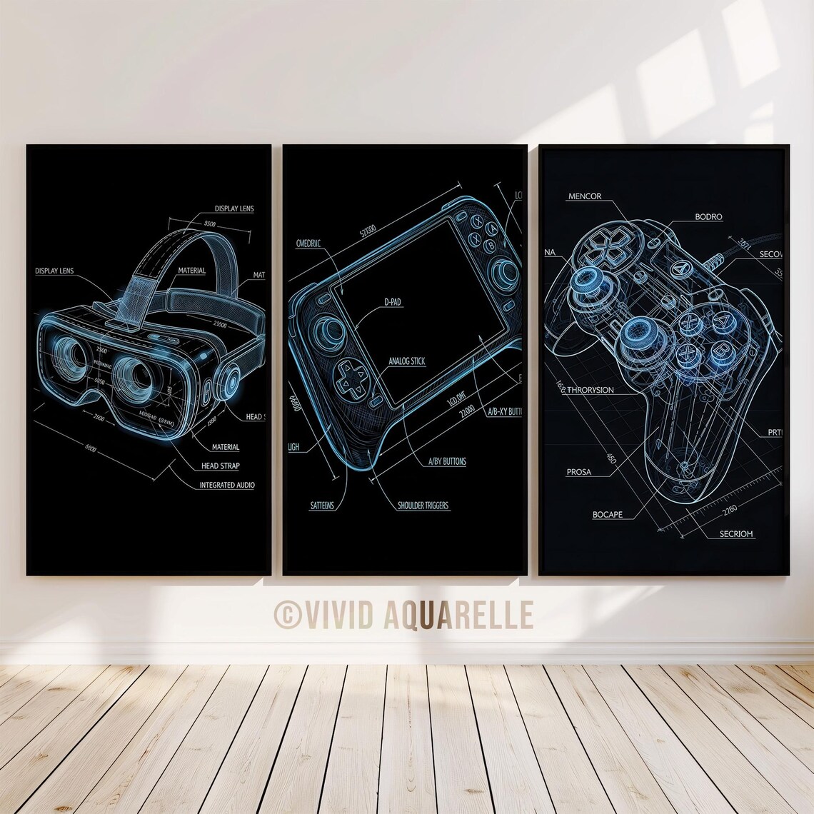 Gaming Wall Art Set of 3 Blueprint Posters Video Game Room Decor - Etsy