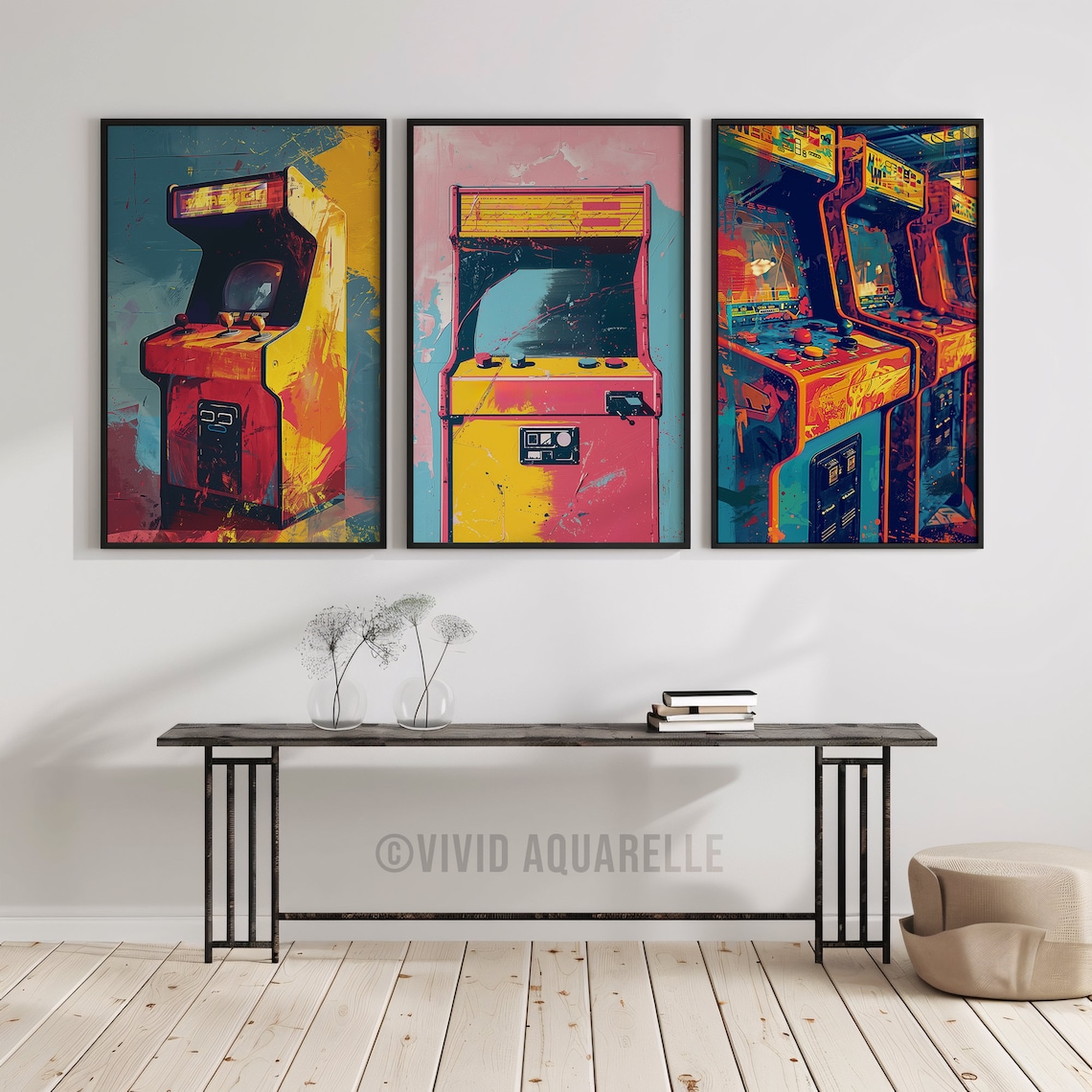 Retro Arcade Wall Art, Impasto Painting, Gaming Decor, Gamer Room Decor ...