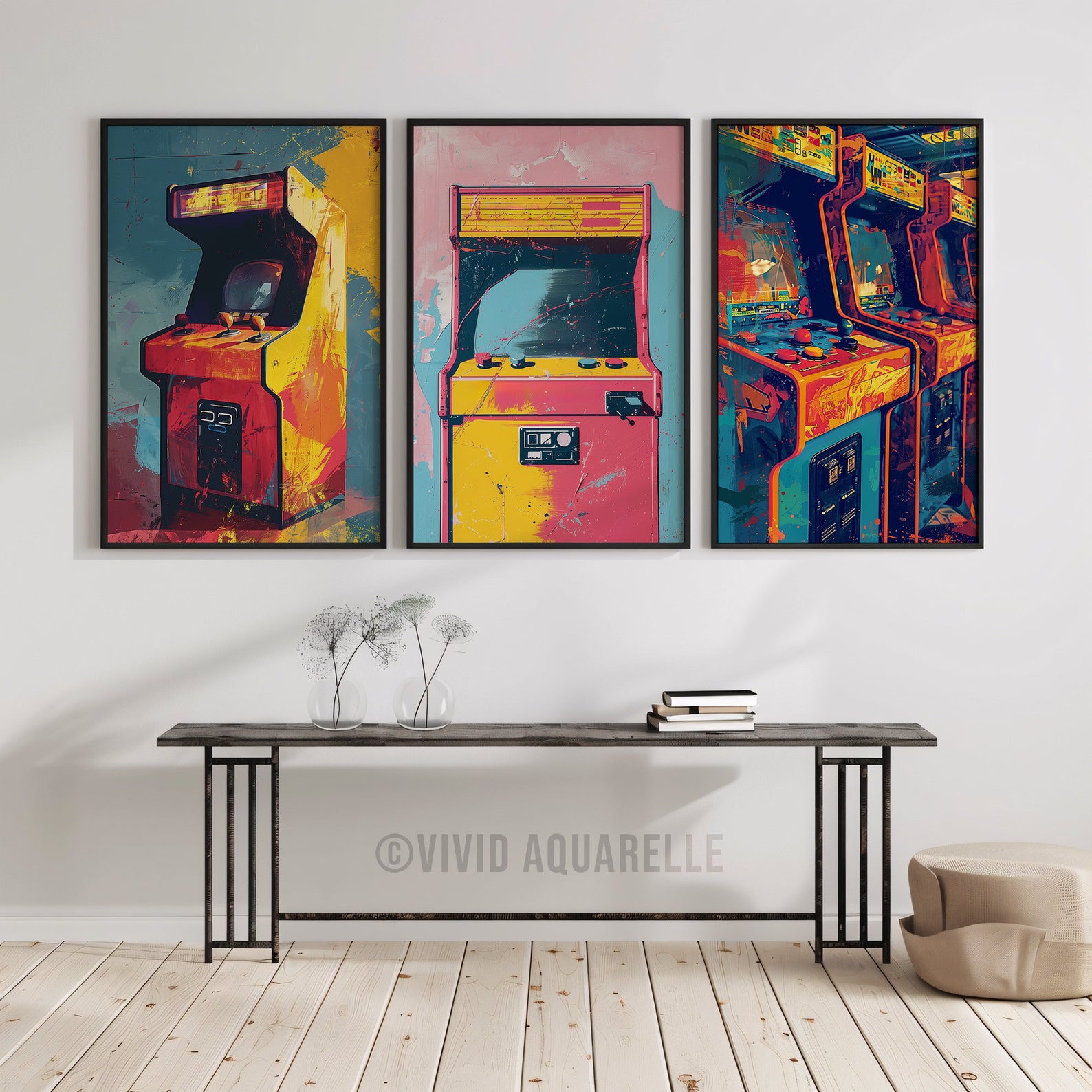 Retro Arcade Wall Art, Impasto Painting, Gaming Decor, Gamer Room Decor ...