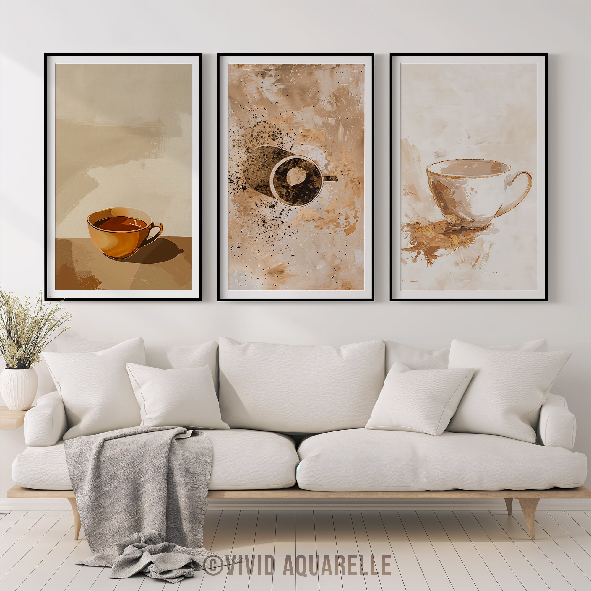 Teacup Minimalist Impasto Wall Art, Modern Contemporary Wall Arts, Boho ...