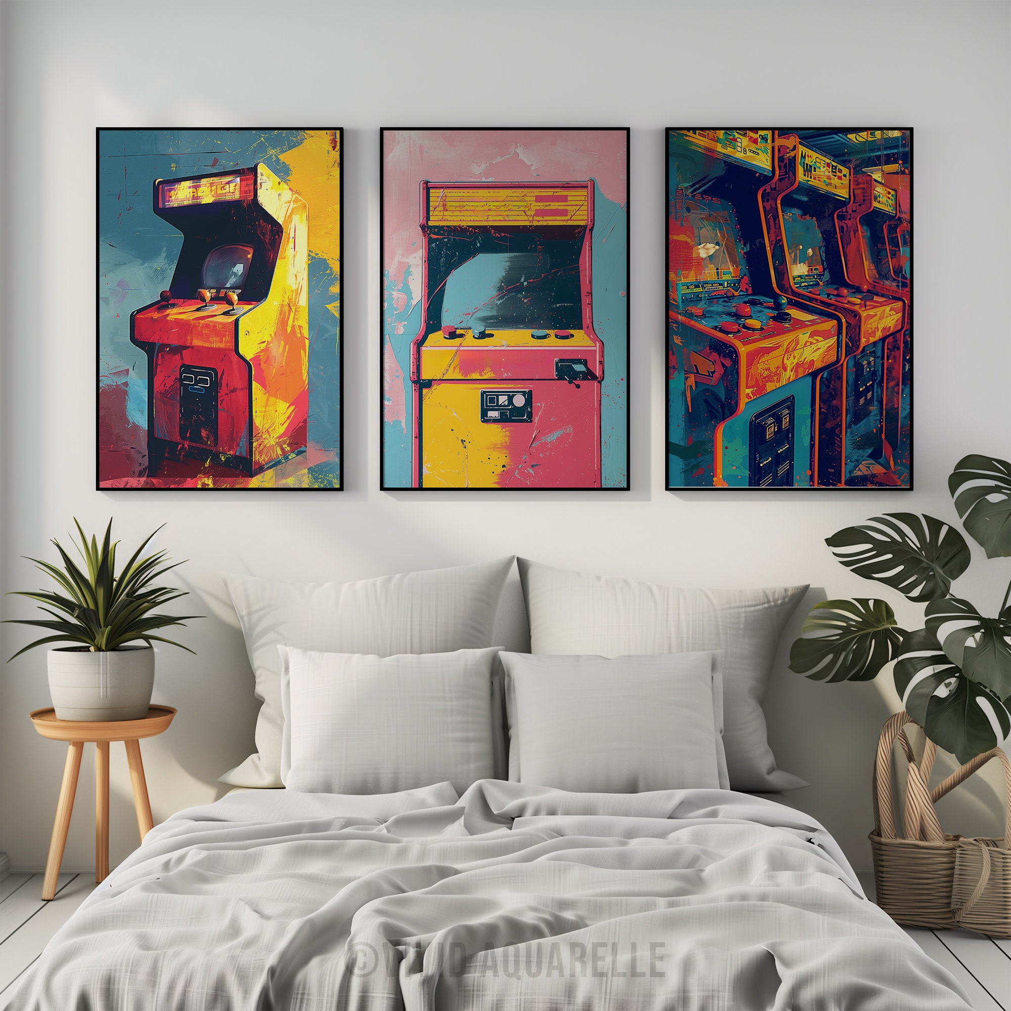 Retro Arcade Wall Art, Impasto Painting, Gaming Decor, Gamer Room Decor ...