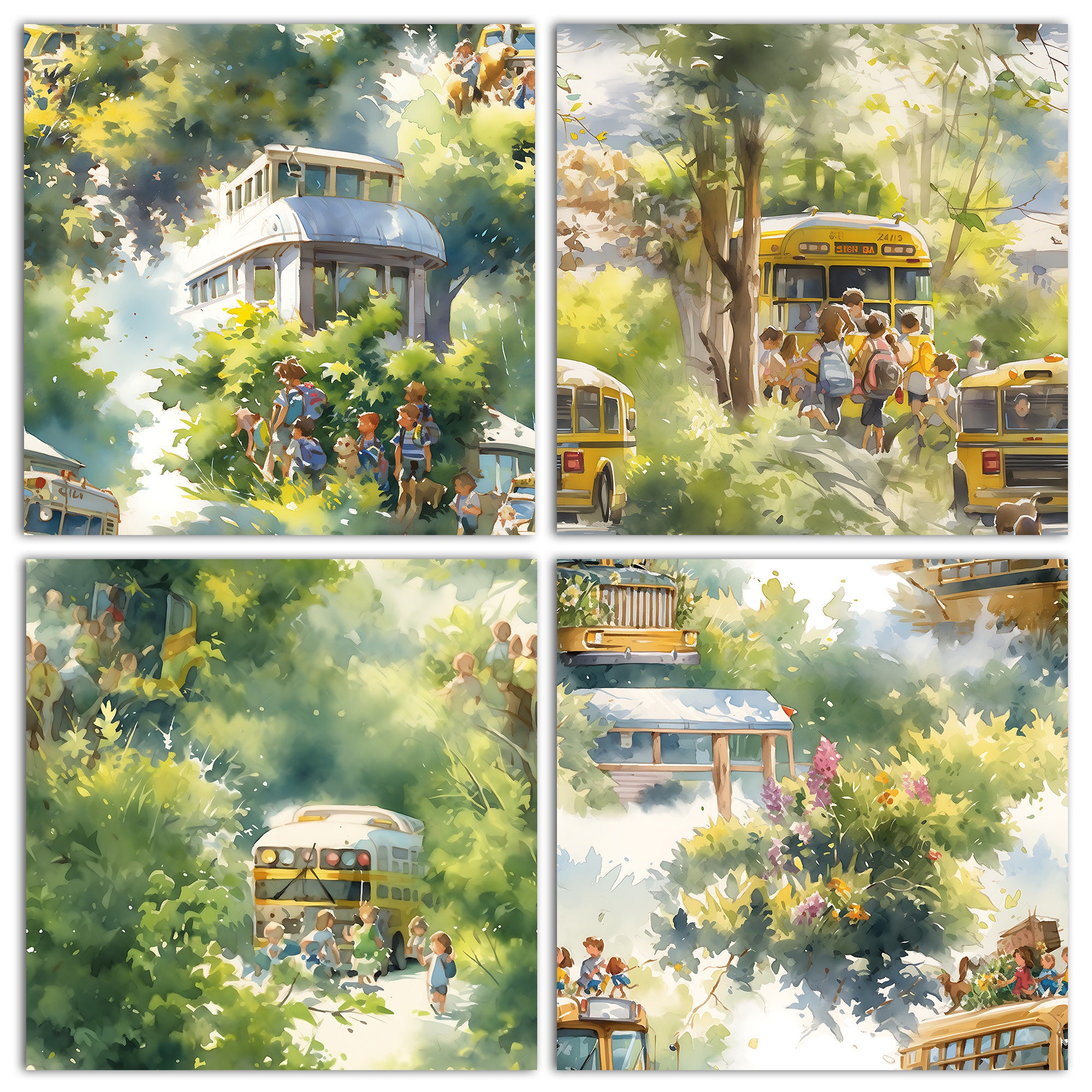 Back-to-school Bus-themed Seamless Patterns: Academic Motifs for ...