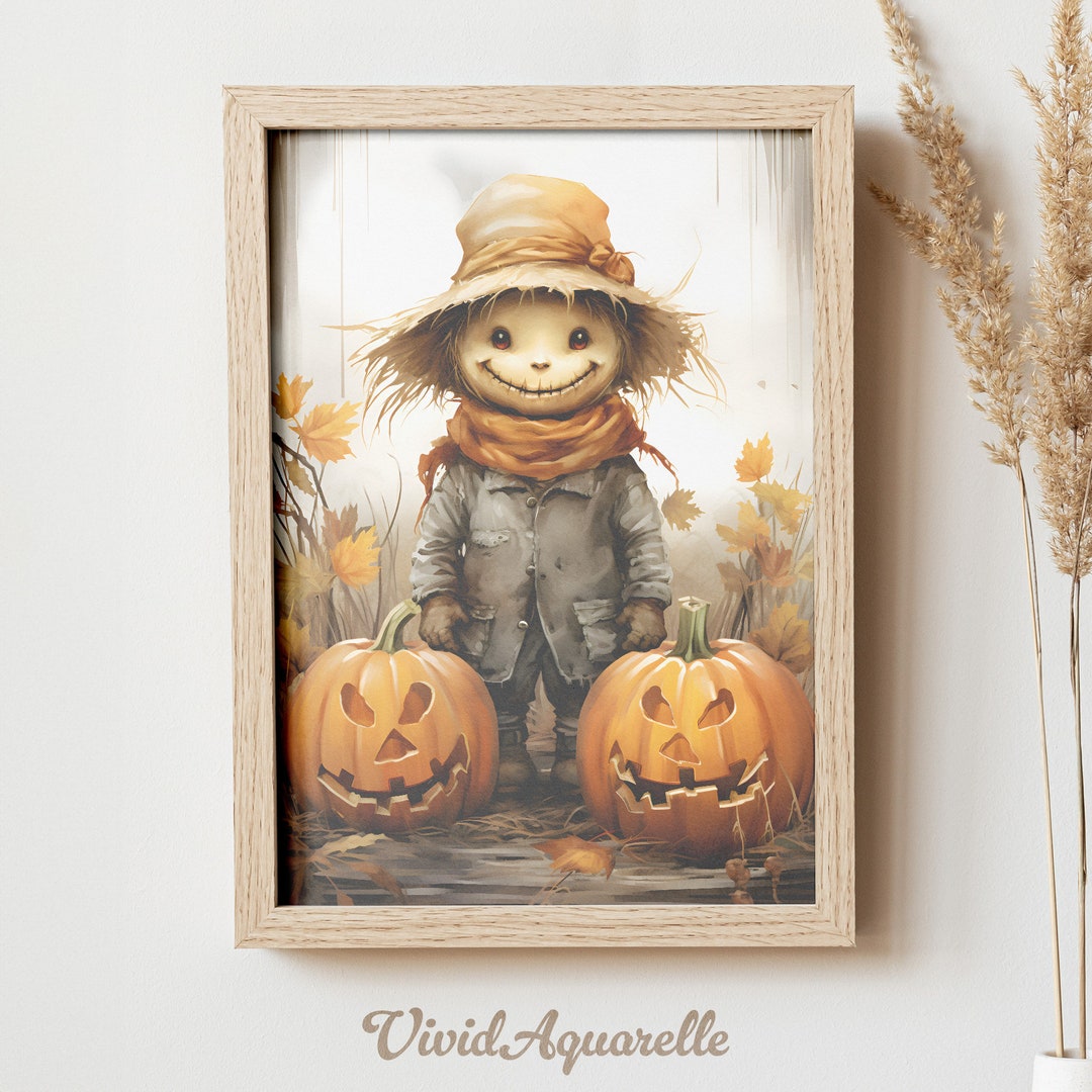 Watercolor Scarecrow Wall Art - Fall Decor - Harvest Painting - Rustic ...
