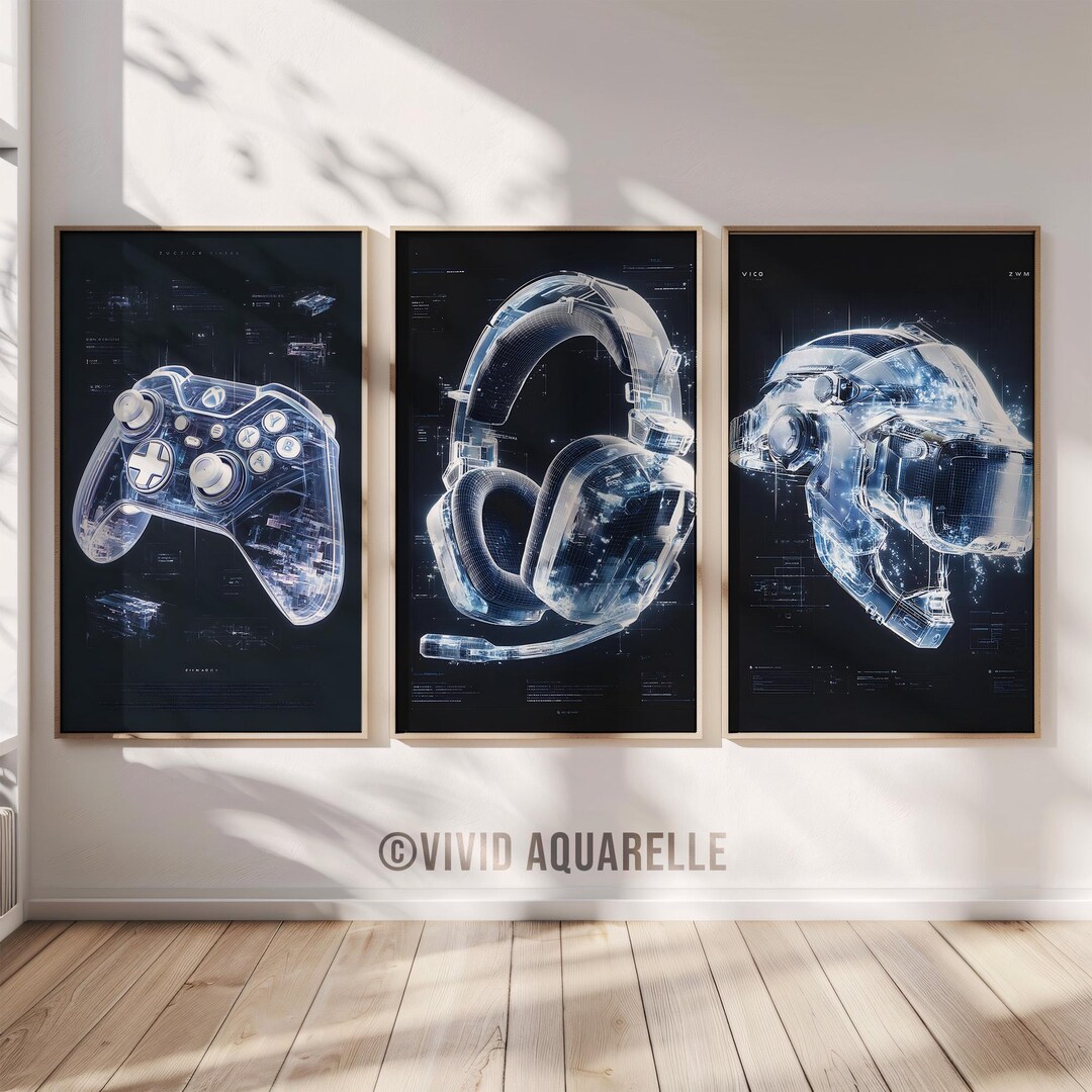 X-ray Gaming Controller Art Prints, Holographic Tech Decor (digital ...