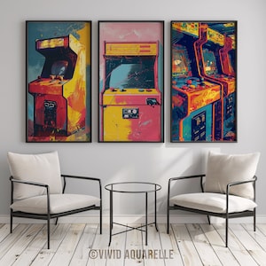 Retro Arcade Wall Art, Impasto Painting, Gaming Decor, Gamer Room Decor ...
