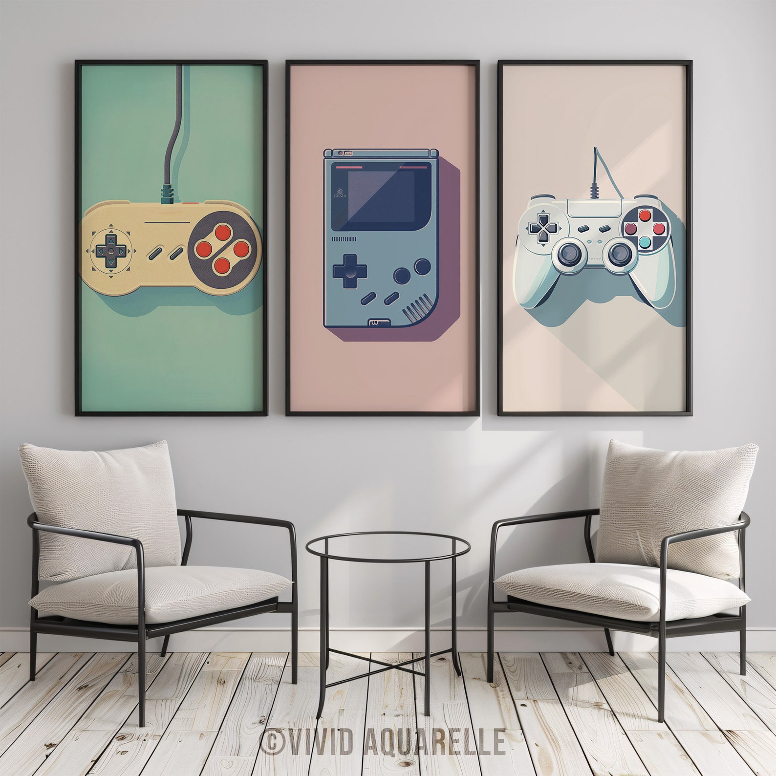 Retro Gamepad Art Prints: Minimalist Vintage Gamer Decor (set of 3 ...