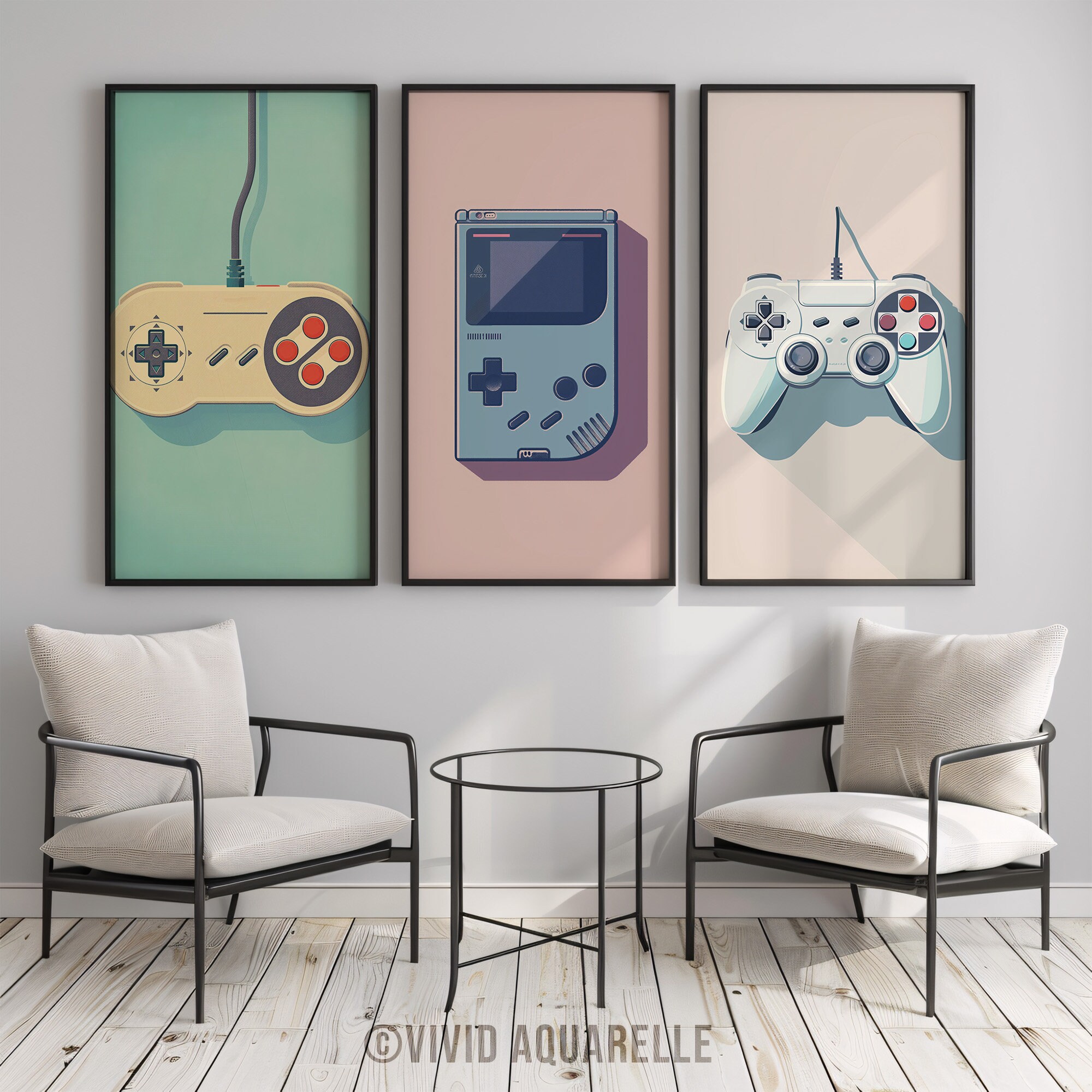Retro Gamepad Art Prints: Minimalist Vintage Gamer Decor (set of 3 ...