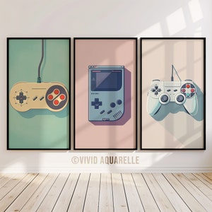 Retro Gamepad Art Prints: Minimalist Vintage Gamer Decor (set of 3 ...