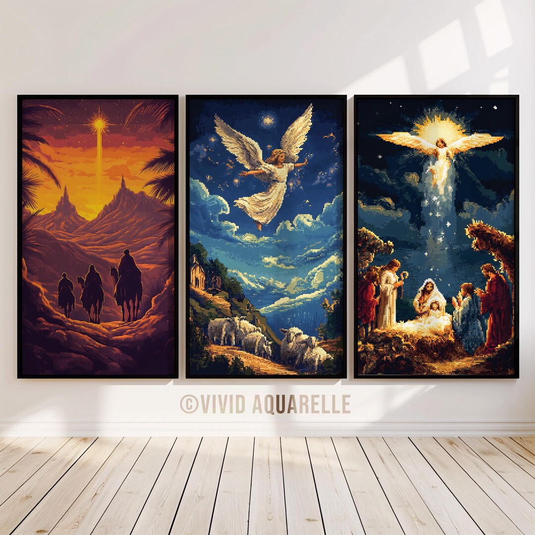 8-bit Nativity Wall Art: Pixel Art Christmas Prints (set of 3) (digital ...