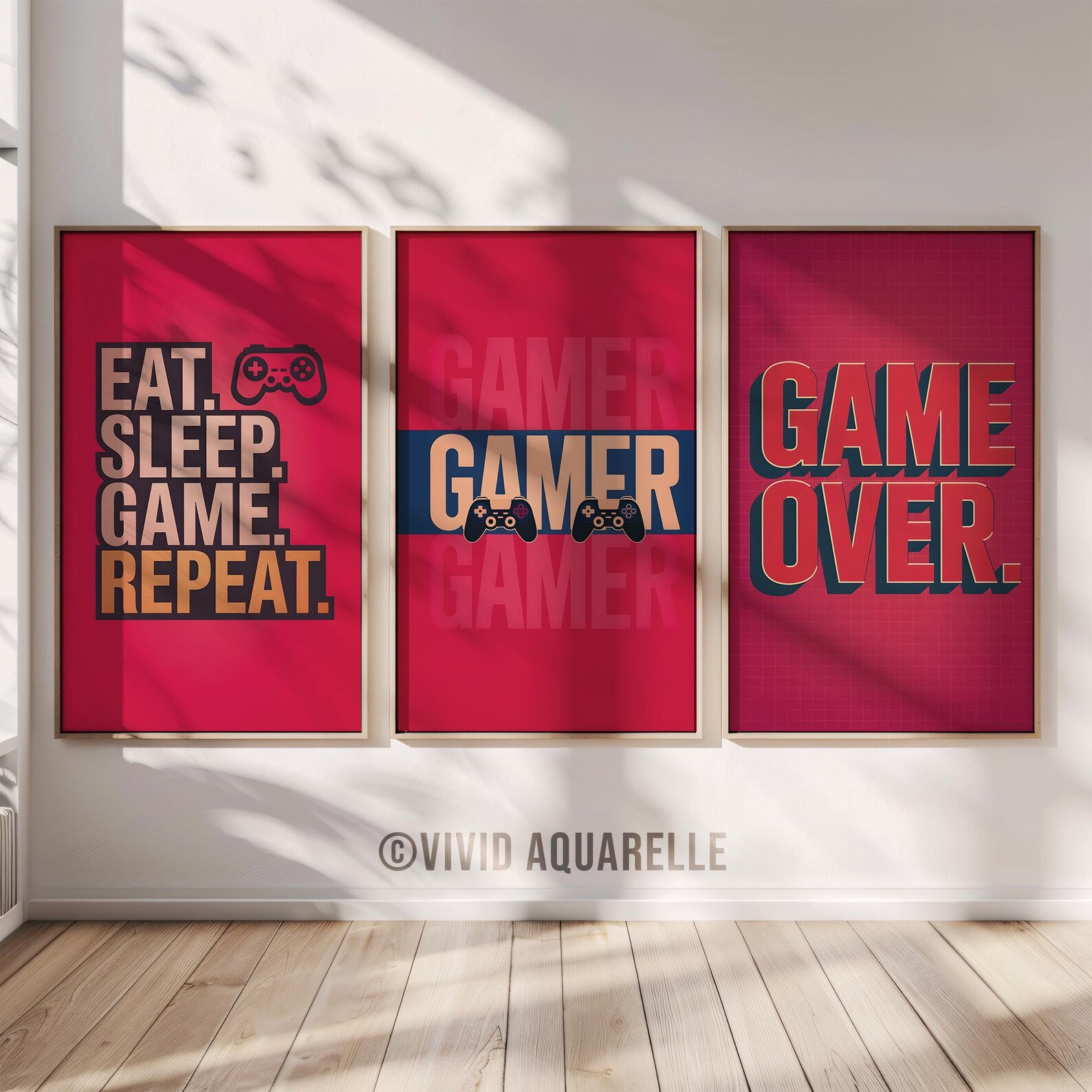 Gaming Wall Art Set of 3 | Eat Sleep Game Repeat Print | Gamer Controls ...