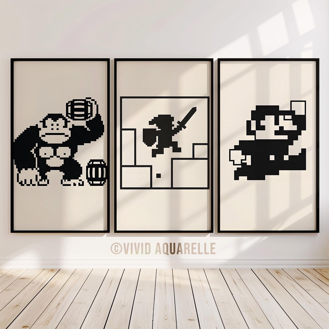 Minimalist 8-bit Pixel Character Wall Art Set of 3 Digital Prints - Etsy