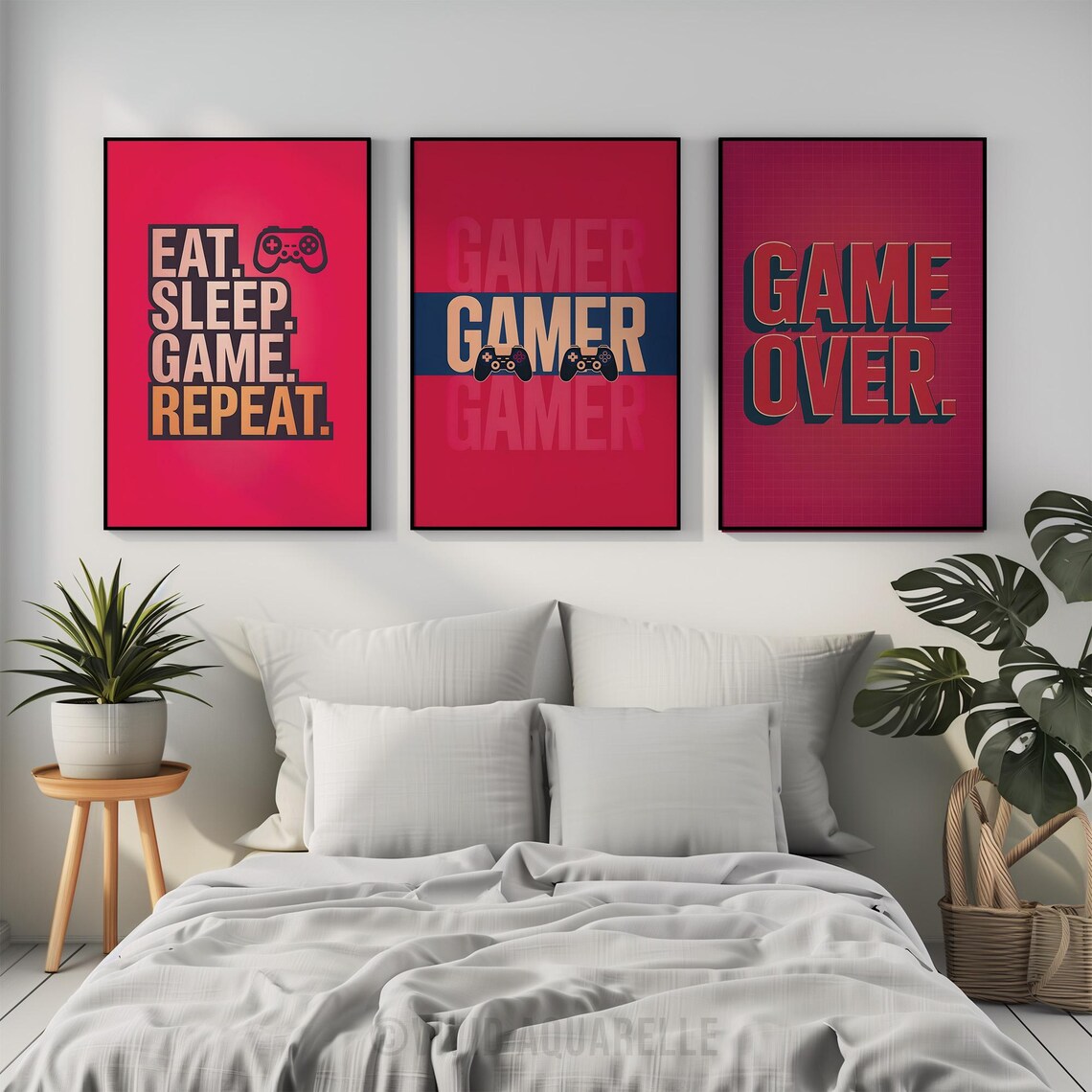 Gaming Wall Art Set of 3 | Eat Sleep Game Repeat Print | Gamer Controls ...