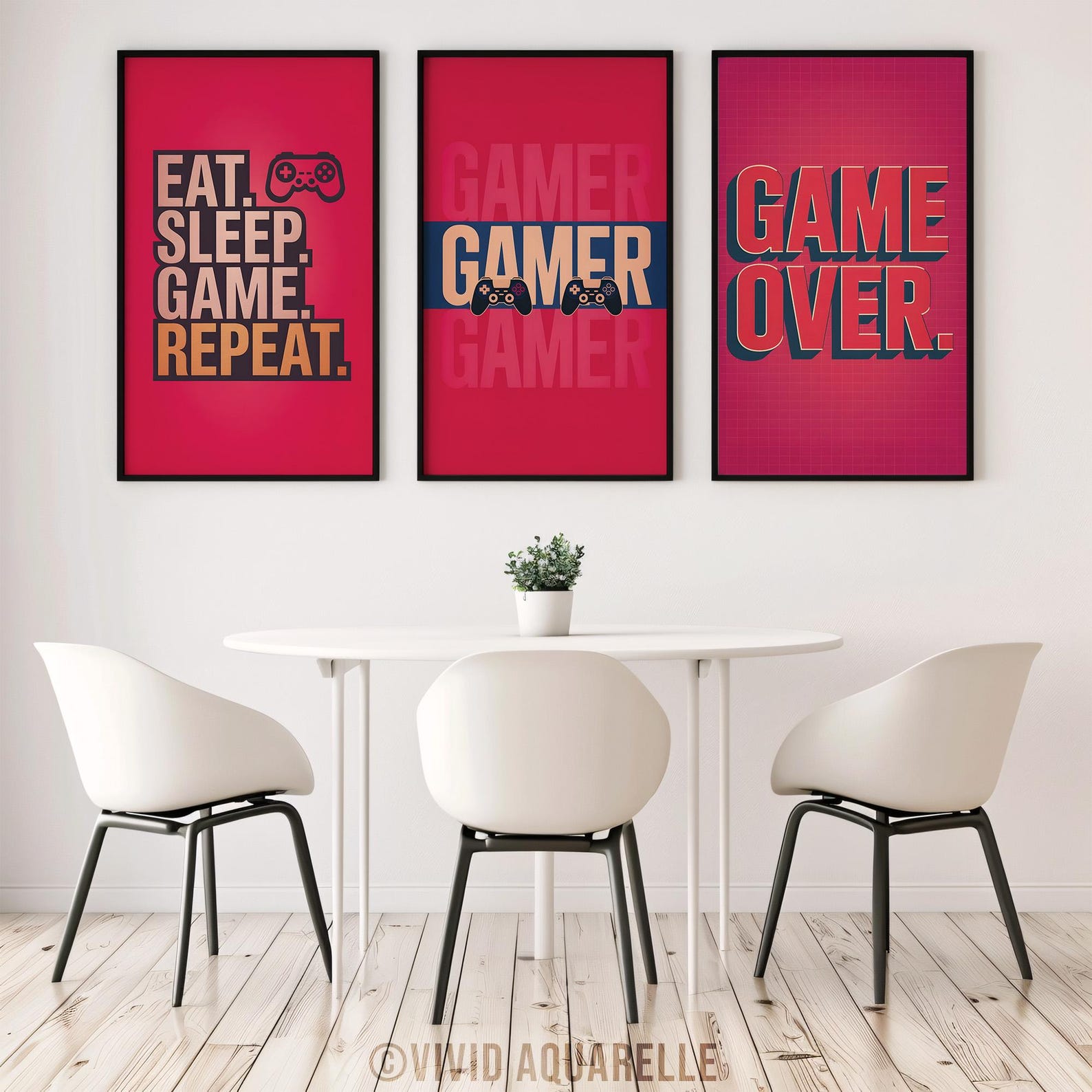 Gaming Wall Art Set of 3 | Eat Sleep Game Repeat Print | Gamer Controls ...