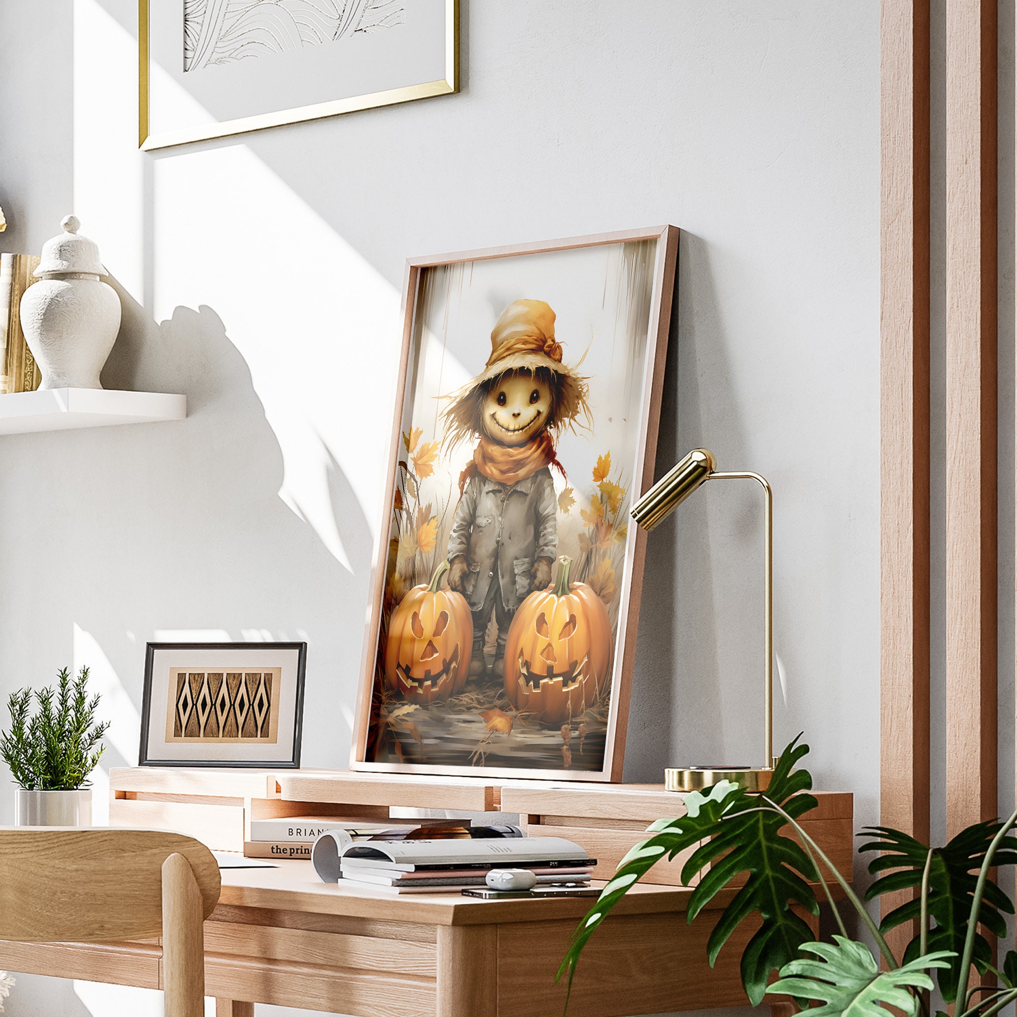 Watercolor Scarecrow Wall Art - Fall Decor - Harvest Painting - Rustic ...