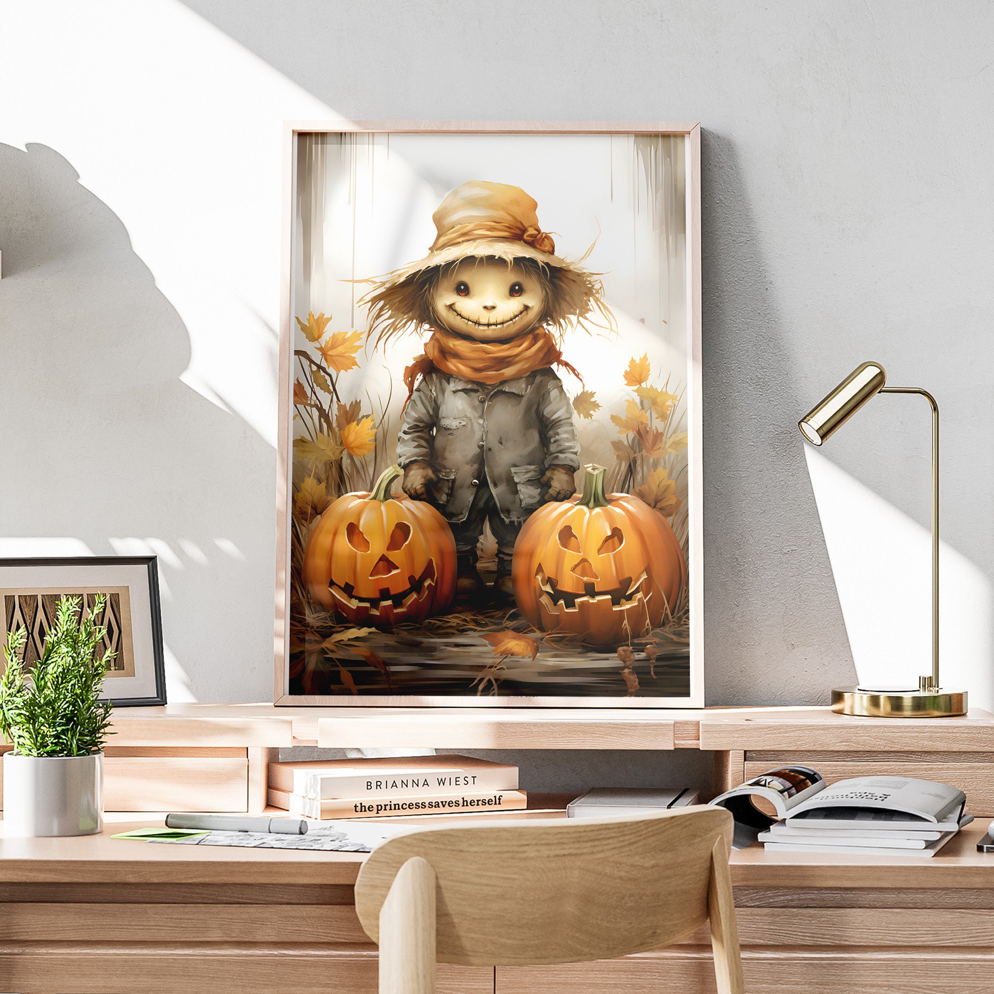 Watercolor Scarecrow Wall Art Fall Decor Harvest Painting Rustic Home ...