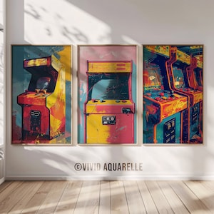 Retro Arcade Wall Art, Impasto Painting, Gaming Decor, Gamer Room Decor ...