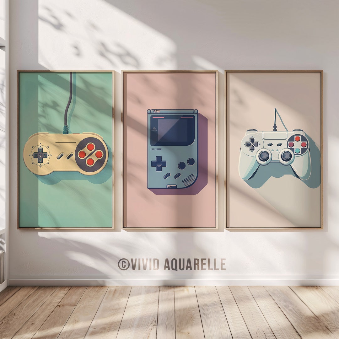 Retro Gamepad Art Prints: Minimalist Vintage Gamer Decor (set of 3 ...